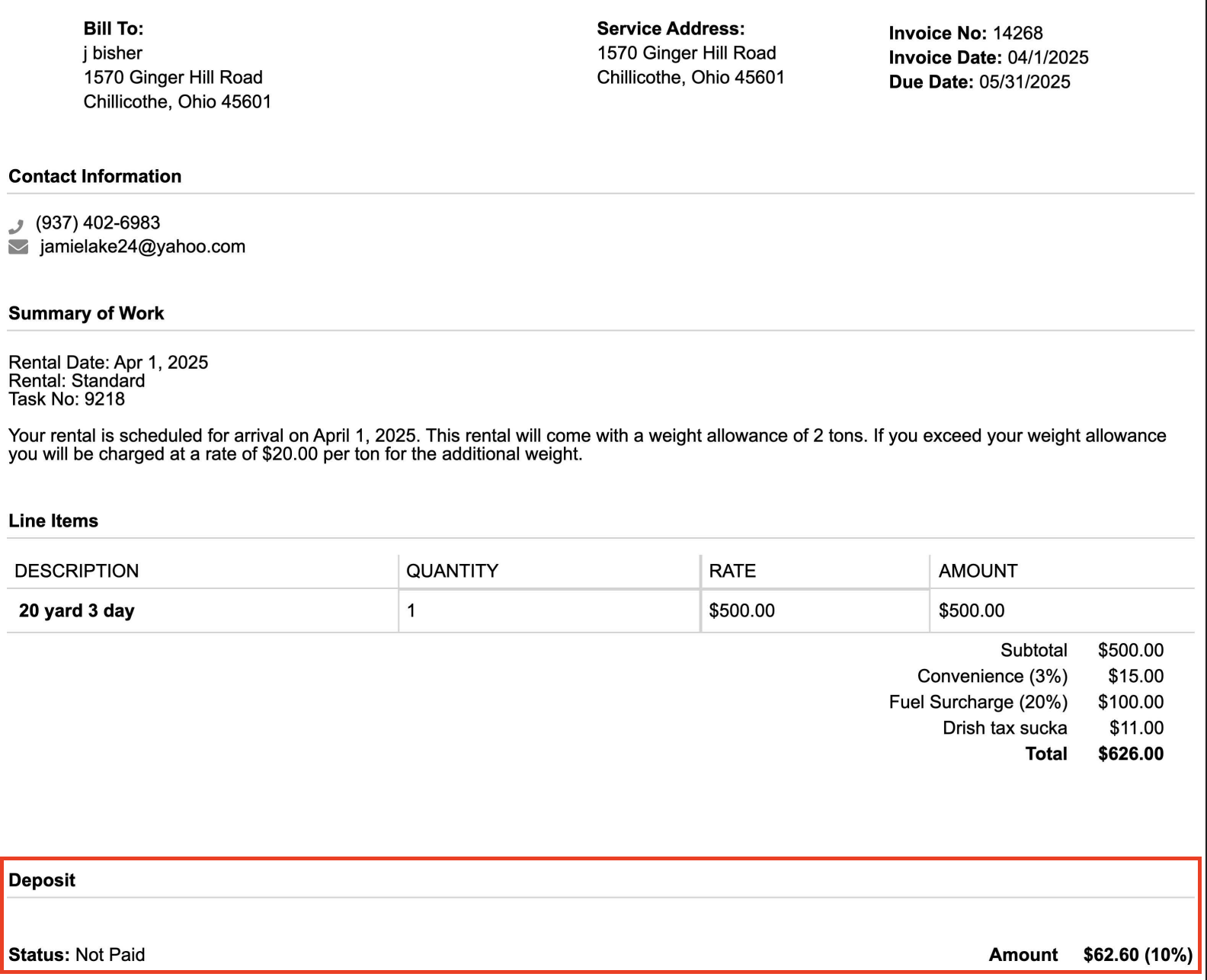 Deposits on Estimates and Invoices – Docket Support