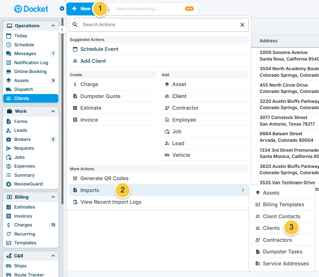 Add Clients Individually and Import Clients in Bulk – Docket Support